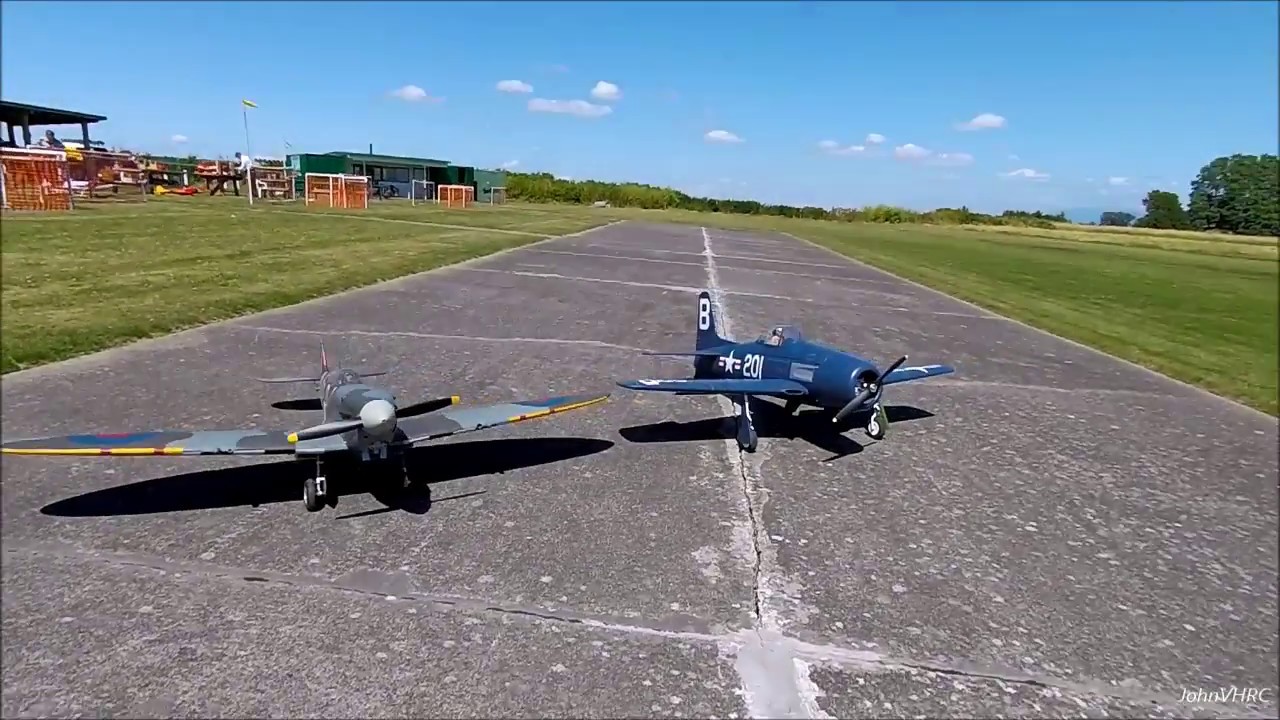 VQ F8F Bearcat and Hangar 9 Spitfire flying together - YouTube