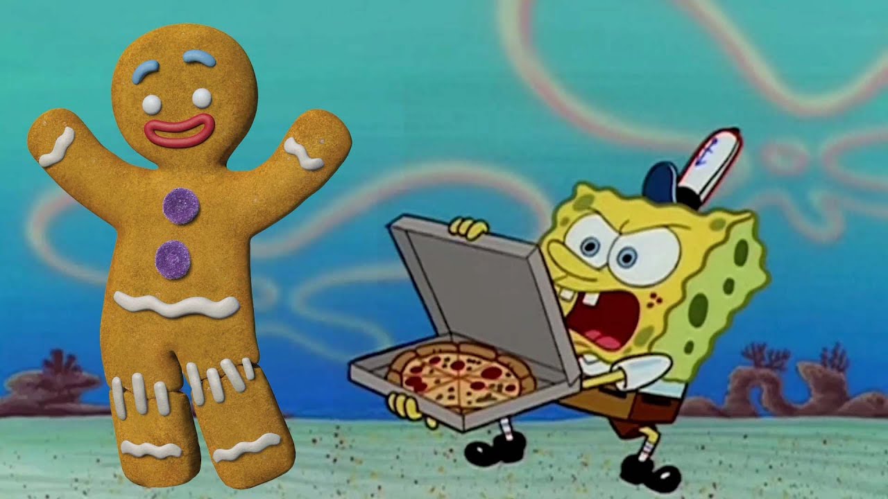 Gingerbread Man (Shrek) trying to get a pizza from Spongebob - YouTube