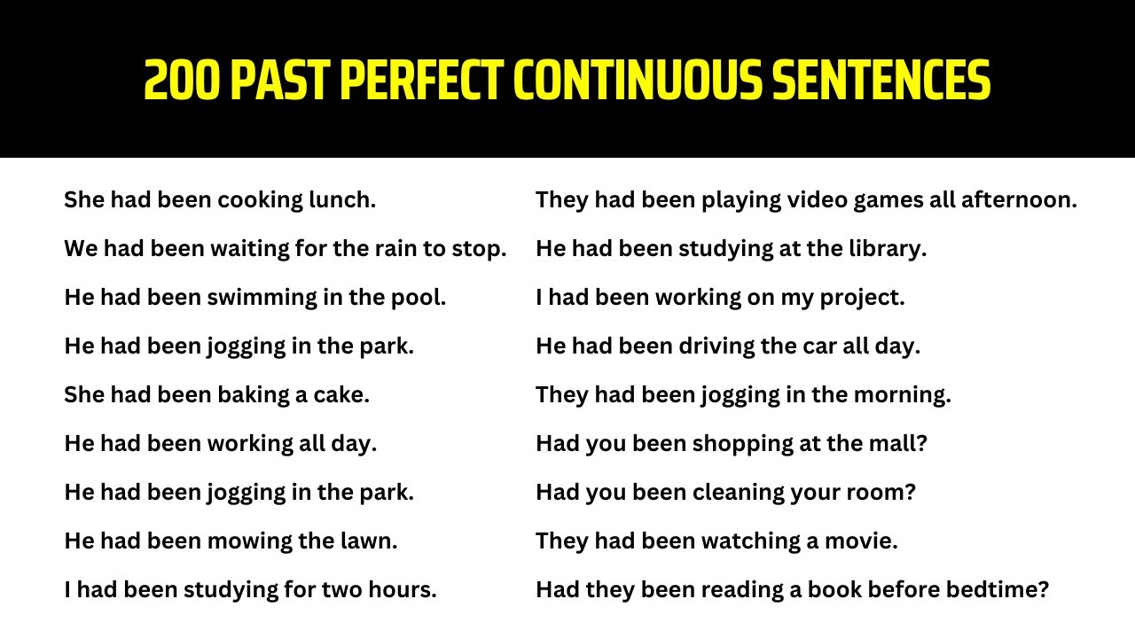 200 Past Perfect Continuous Sentences | Past Perfect Continuous Tense ...