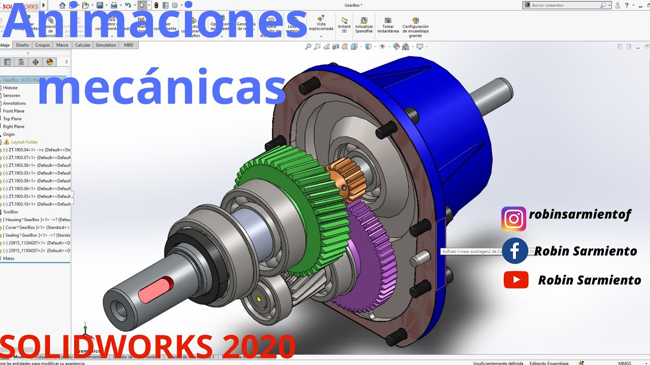 Animaciones mecánicas en SOLIDWORKS 2020 usando Solidworks MOTION - YouTube