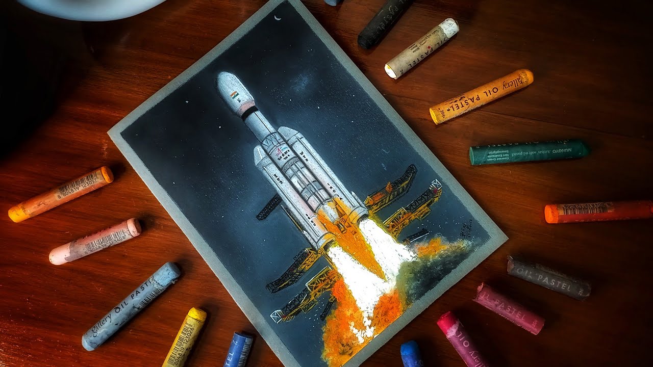 "CHANDRAYAAN 3" Realistic Oil Pastel Drawing Tutorial on Grey Toned ...