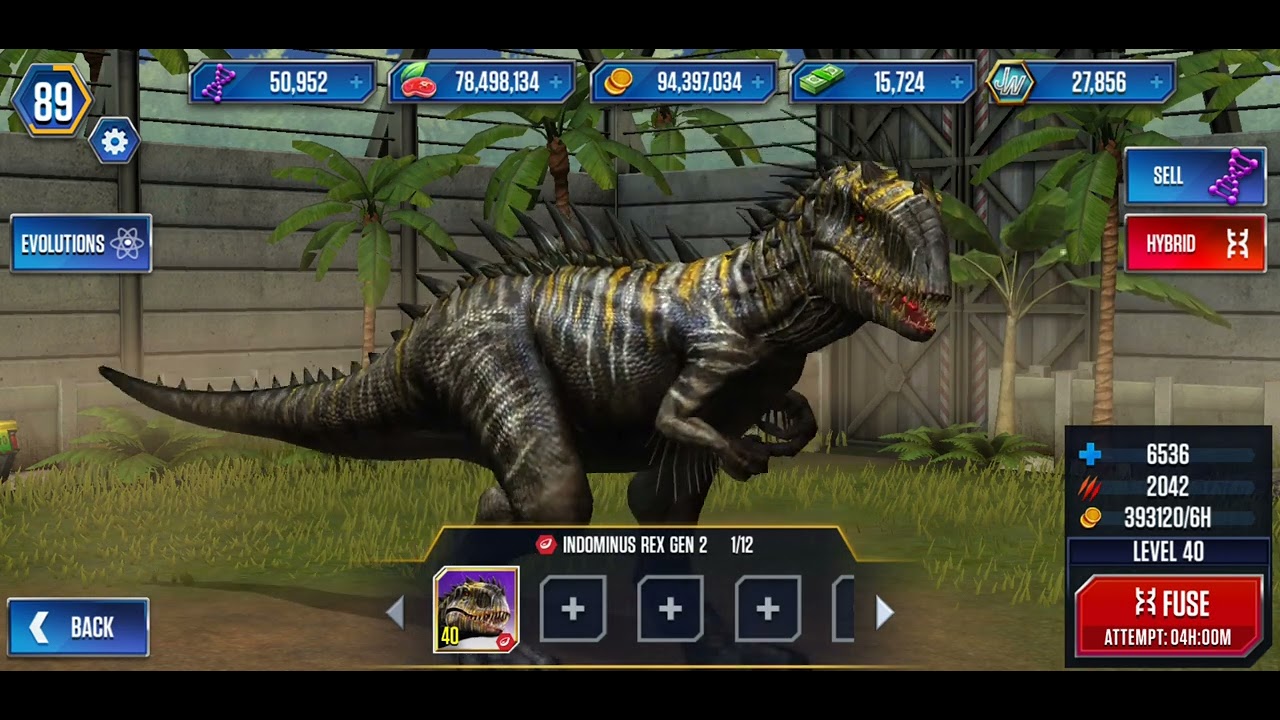 Jurassic World The Game INDOMINUS REX GEN 2 level 1-40 - YouTube