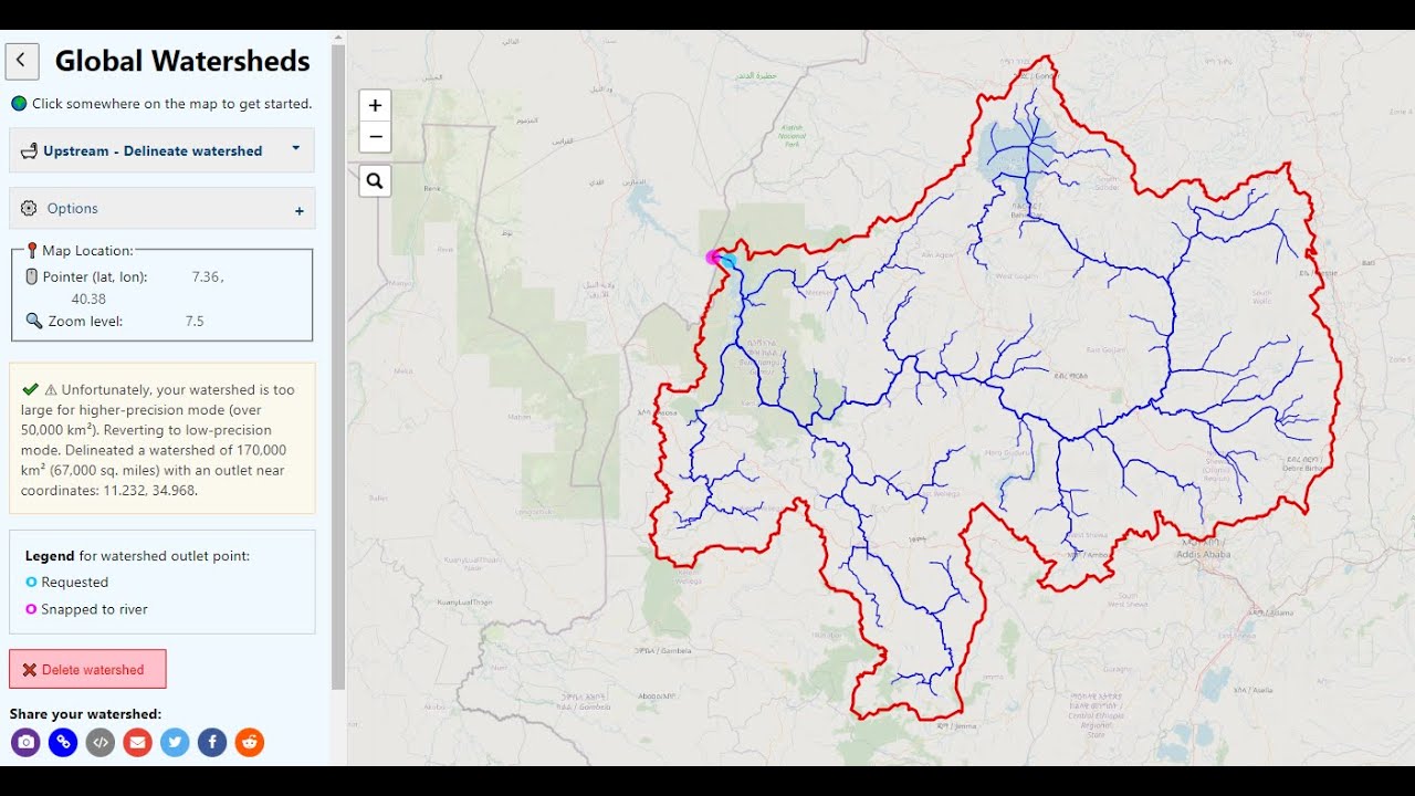 Web-based Watershed Delineation in Global Watershed - YouTube