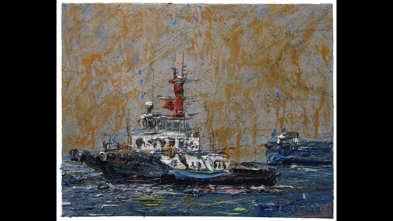 m963 - Original oil painting expressionism art impasto deco ship boat ...