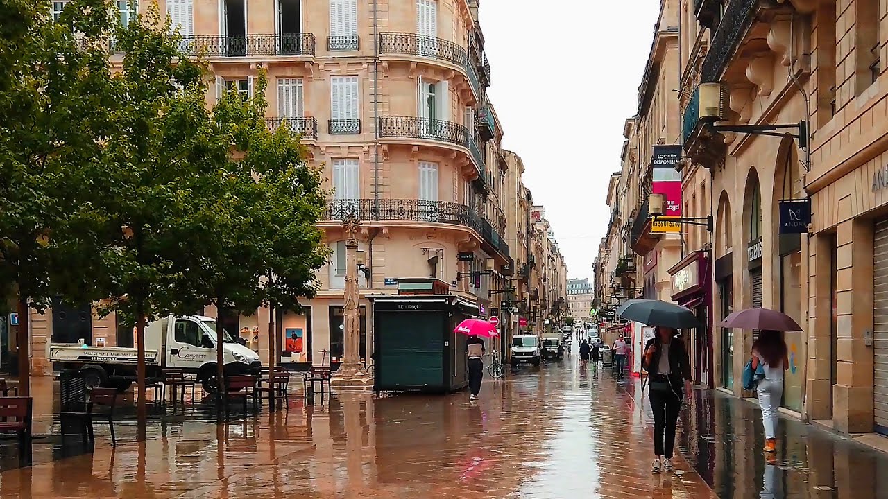 WALK IN RAINY BORDEAUX [No Noises] Heavy Rain Hail Wine Festival 4k ...