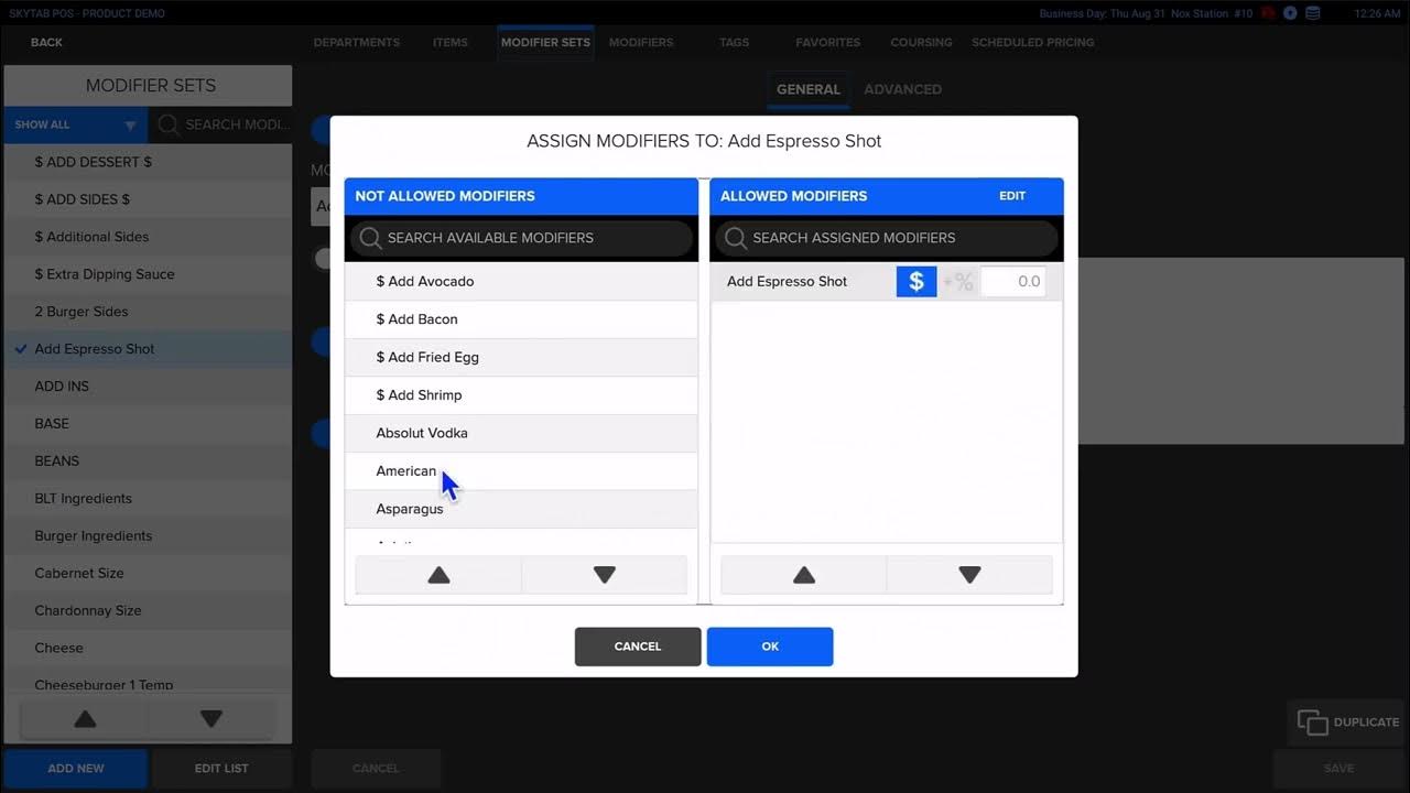 SkyTab POS Modifiers: Connect from within Modifier Set General Tab - YouTube