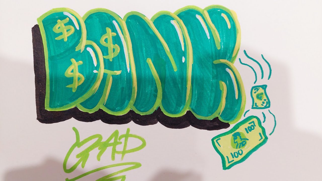 "BANK" graffiti outline and highlights (short) calm #Throwups - YouTube