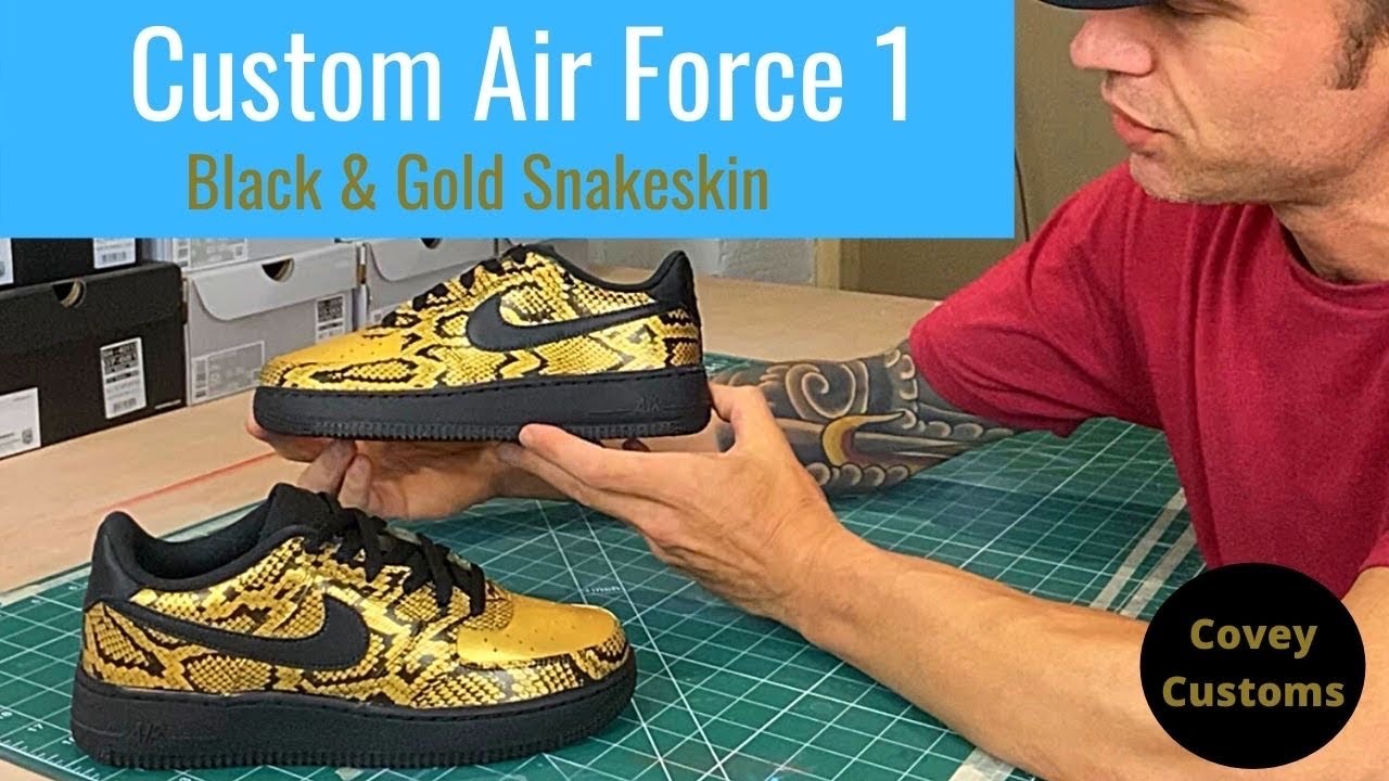 Custom AF1 Black and gold snakeskin - YouTube