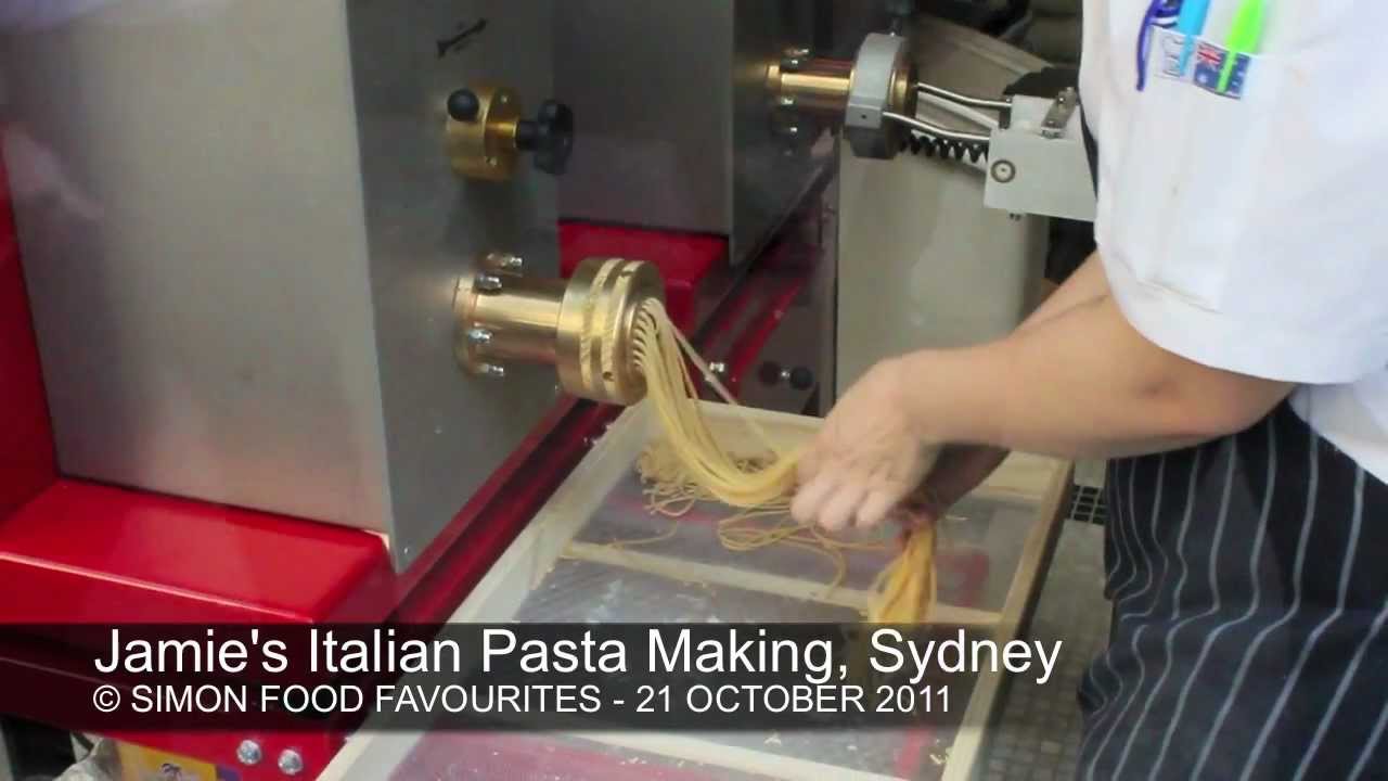 Jamie's Italian: Pasta making machine in window - 21 Oct 2011 - YouTube