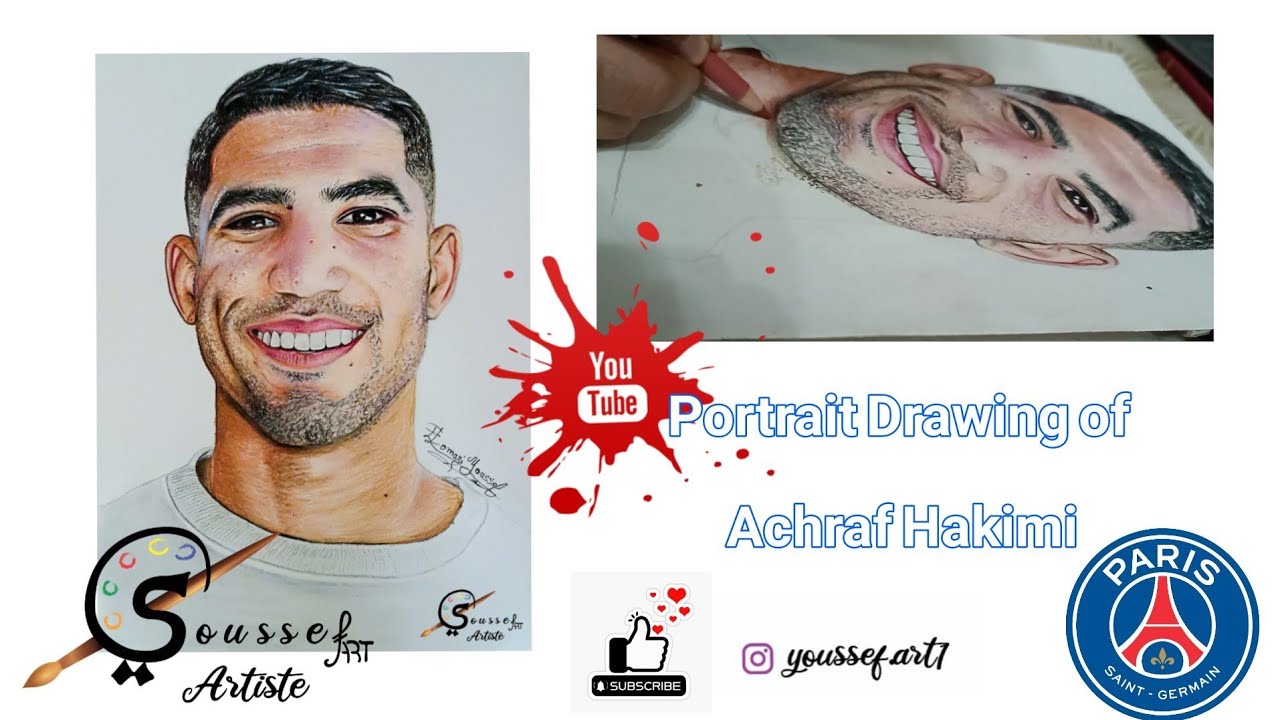 Portrait Drawing Achraf Hakimi PSG -رسم بورتريه محترف أشرف حكيمي ...
