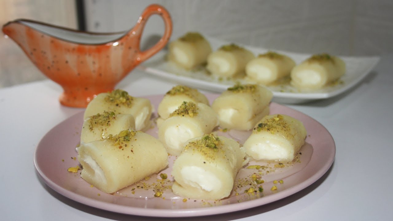 Halawath Al jibn with homemade ashta cream | Arabic cheese rolls ...