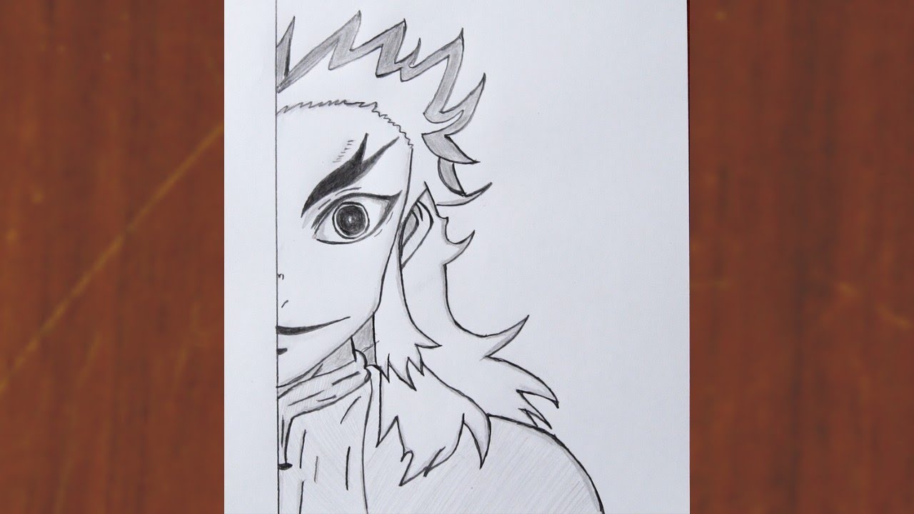 How to Draw Kyojuro Rengoku from Demon Slayer | Half face Anime Drawing ...