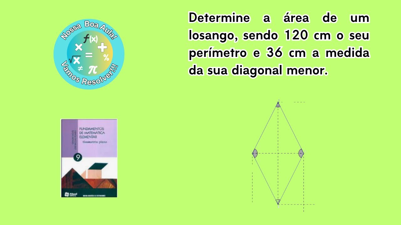 Determine a área de um losango, sendo 120 cm o seu perímetro e 36 cm a ...