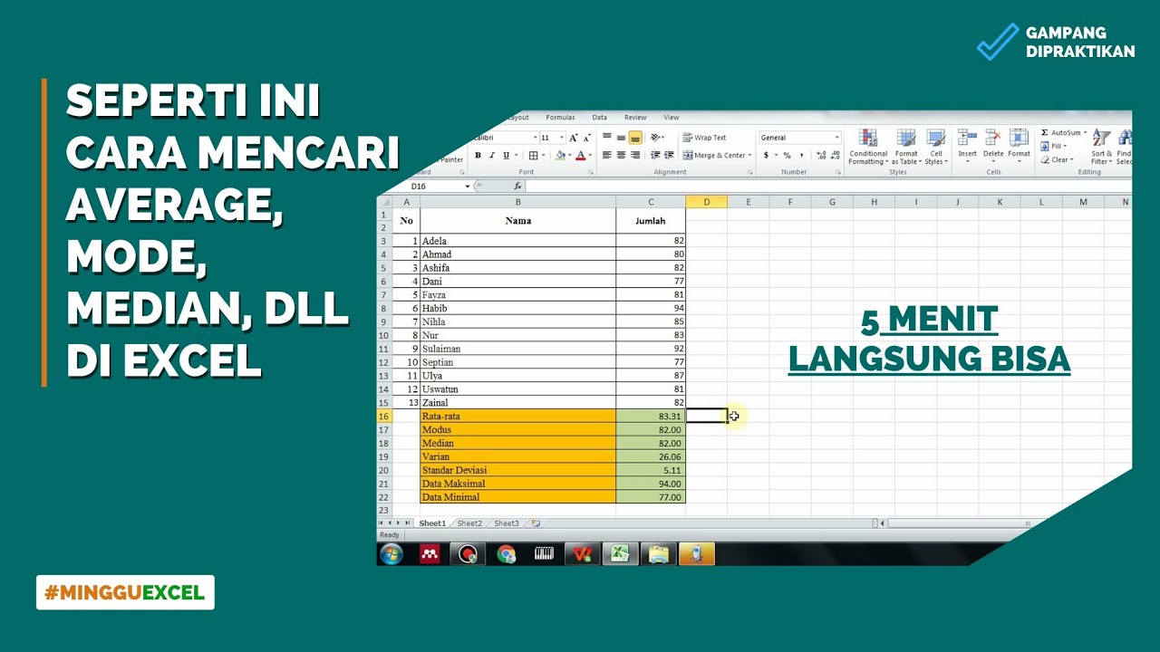 Cara Menghitung Rata-rata, Modus, Median, Varian, Standar Deviasi, Max ...