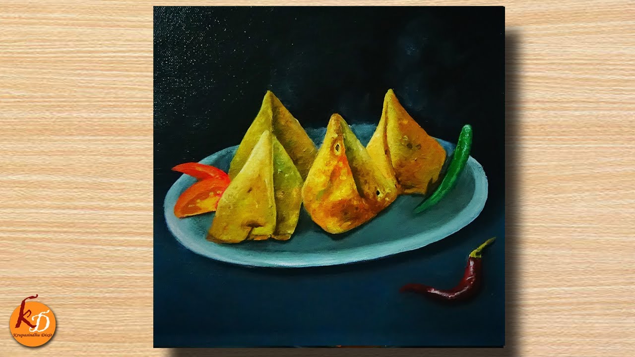 Samosa with Chili and Tomato / Acrylic painting for beginners|| Episode ...