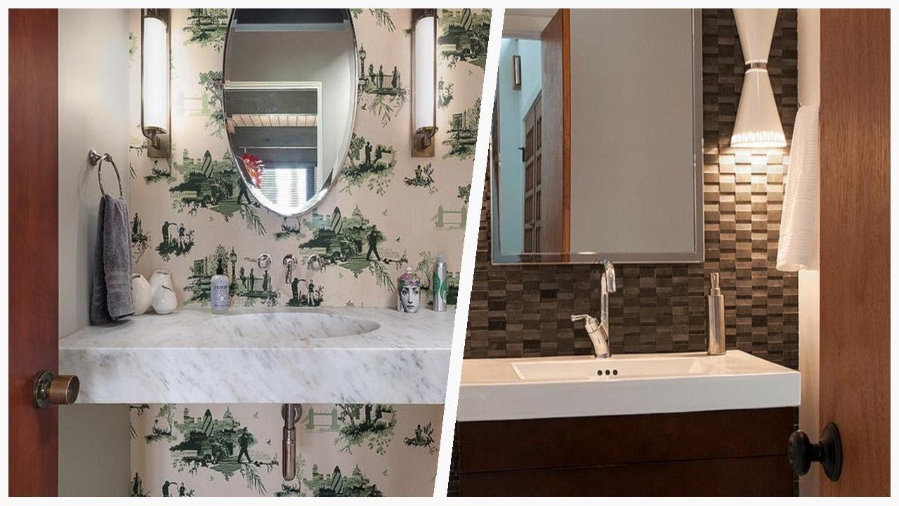 75 Mid-century Modern Powder Room With A Wall-mount Sink Design Ideas ...