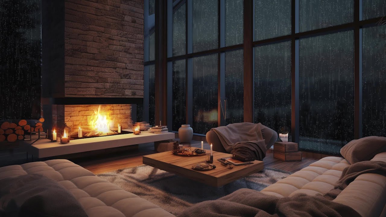 Comforting and Cozy Environment with Gentle Rain Sounds and Fireplace ...