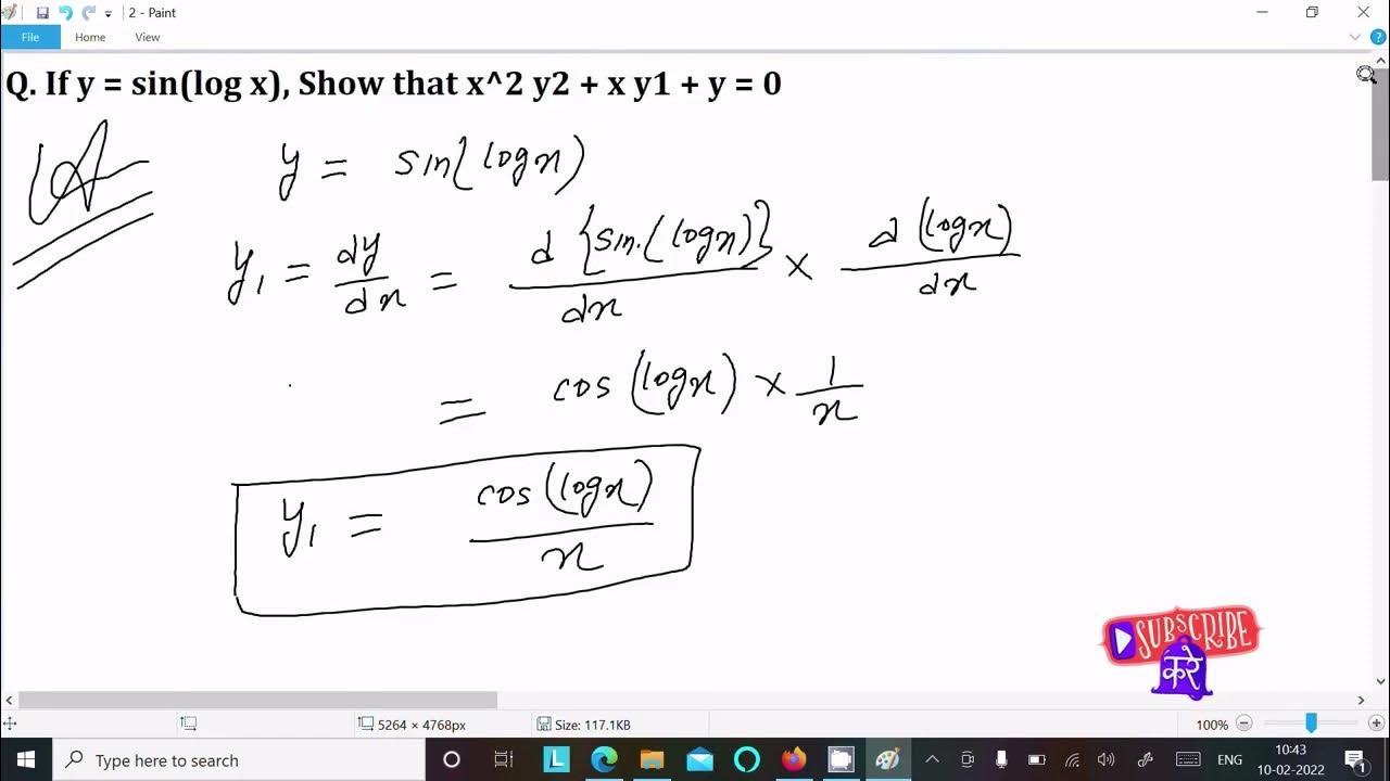 If y = sin(log x), show that x² y2 + xy1 + y = 0 - YouTube