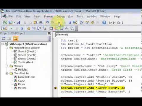 VBA Classes Part 3 - A Basketball Team Class! - Download files at ExcelVBASql.co - YouTube