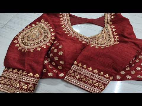 embroidery maroon colour bridal Marwadi work party wear blouse design ...