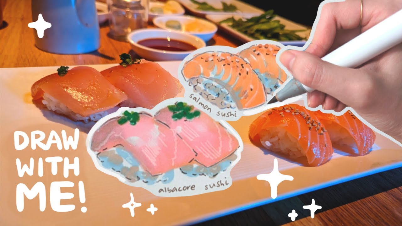 drawing sushi 🍣 ohuhu alcohol markers | chill sketchbook session - YouTube
