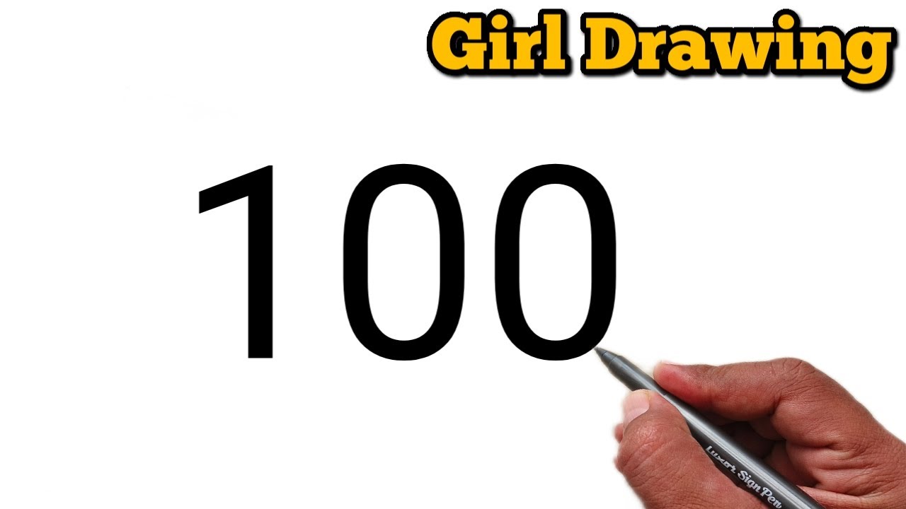 How to draw Cute Girl From Number 100 | Easy girl drawing for beginners ...