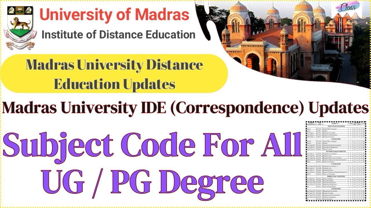 Subject Code For All UG,PG Degree | Classlikeofficial.com | Madras ...