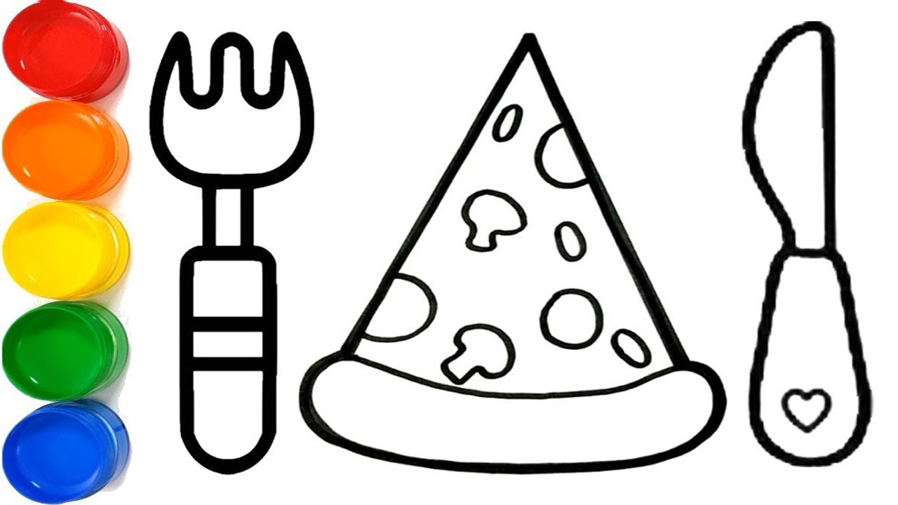 Pizza Slice Draw and Paint ||| How to Draw a Cartoon Pizza Slice cute ...