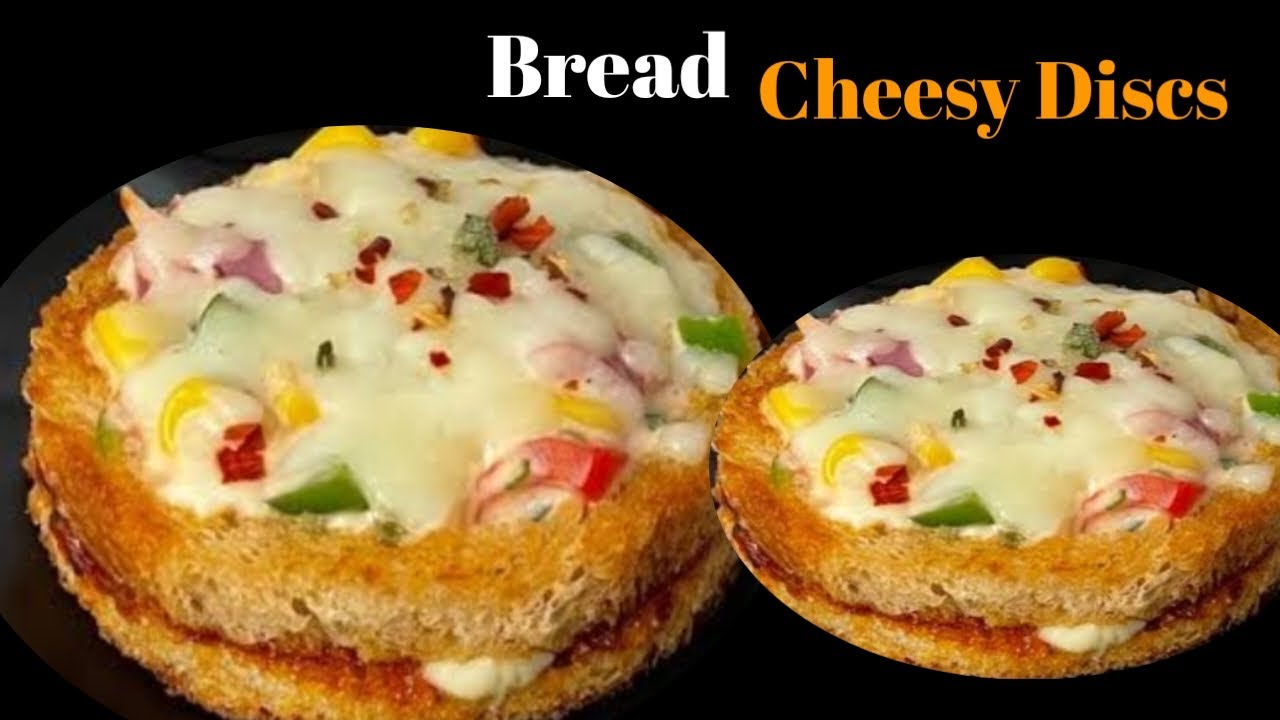 Mini Bread Pizza Recipe| Cheesy Disc recipe without oven| Instant and ...