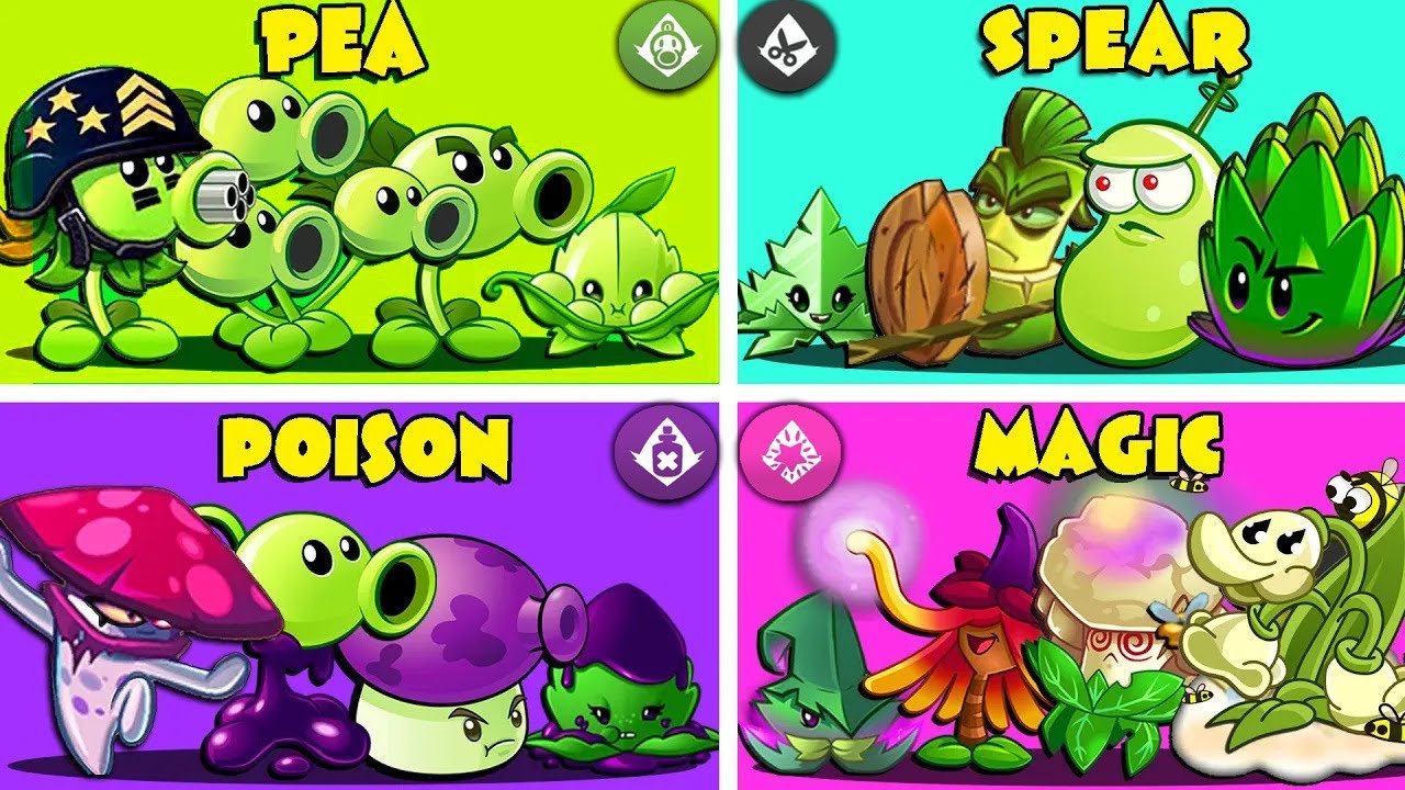 4 Team PEA x SPEAR x MAGIC x POISON - Who Will Win? - PvZ 2 Team Plant ...