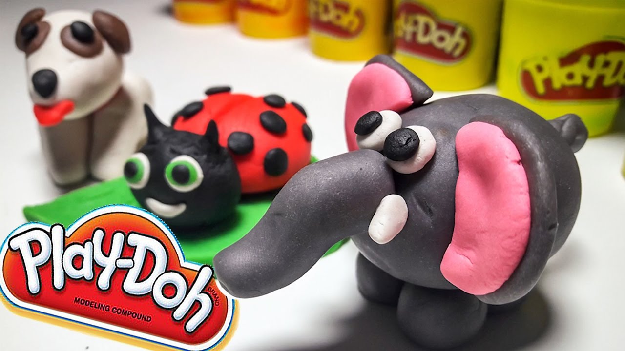 Learn Colors with Play Doh Animal Molds Elephant Dog and Bug - YouTube