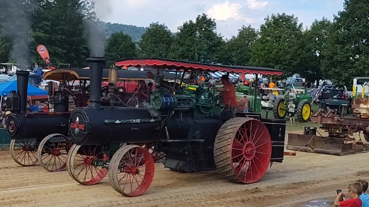 First time tandom steam tractor pulling at Penns Cave - YouTube
