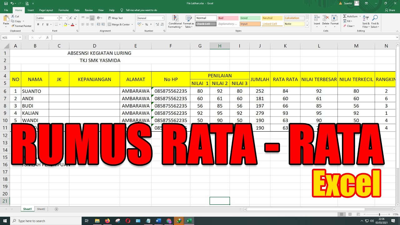 Cara Mencari Jumlah Dan Rata Rata Di Microsoft Excel - YouTube