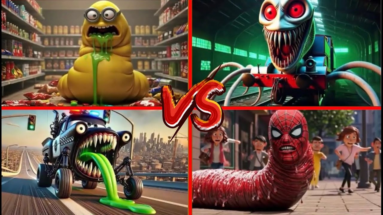 CYBERWORM Minions Parody🆚Thomas Train Spider🆚Police Car Monster🆚SPIDER ...