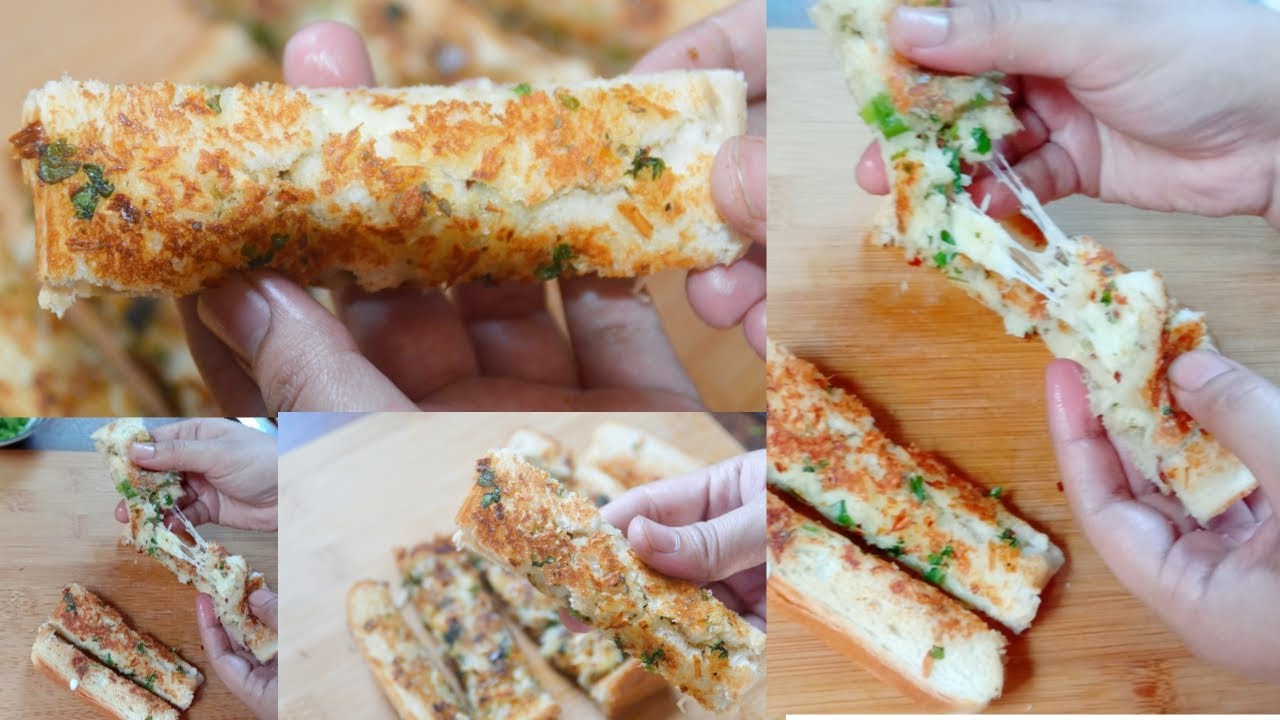 Cheesy Garlic Bread Sticks Tawa Recipe |Easy Stuffed Dominos Without ...