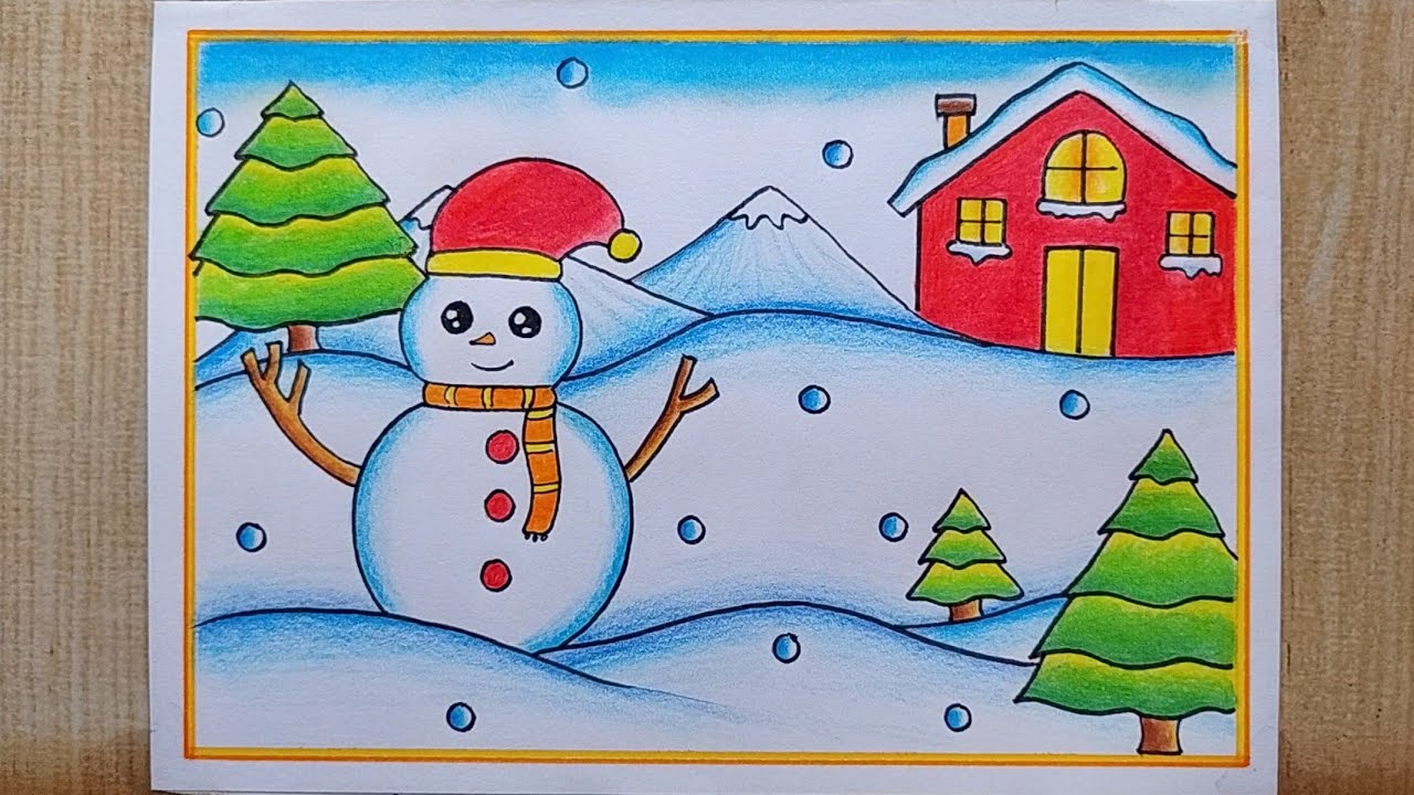 Winter season Snowman drawing easy| Winter season drawing| Winter ...