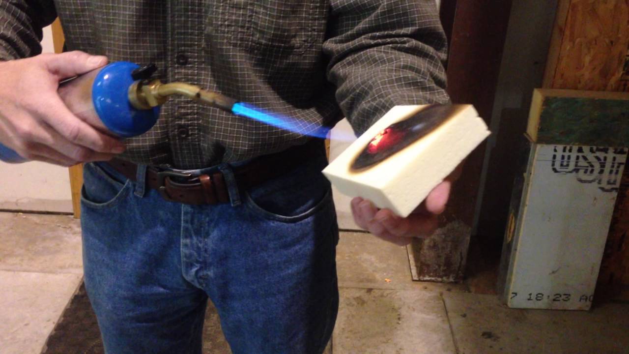 Burning one inch sample of foam - YouTube