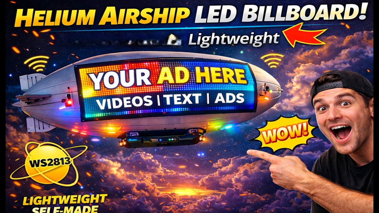 Flying LED Video Screen 😲 ? ? WS2813 wireless Driven on RC Airship ...