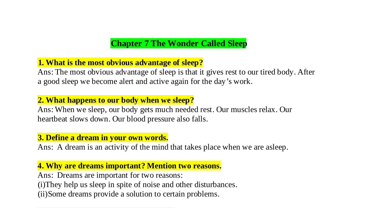 Class 6th The Wonder called sleep question and answer - YouTube