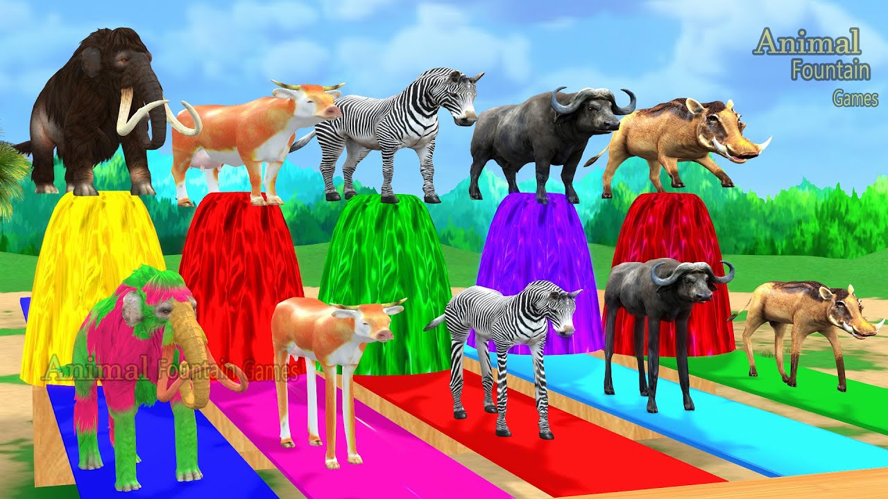 Animal Crossing Fountain with Mammoth, Cow, Buffalo, Lion Wild Animals ...