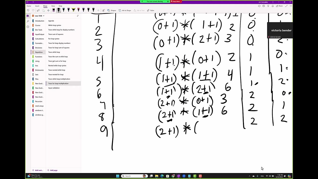 061024 COSC 1336 Trace while and nested for range: multiplication table - YouTube