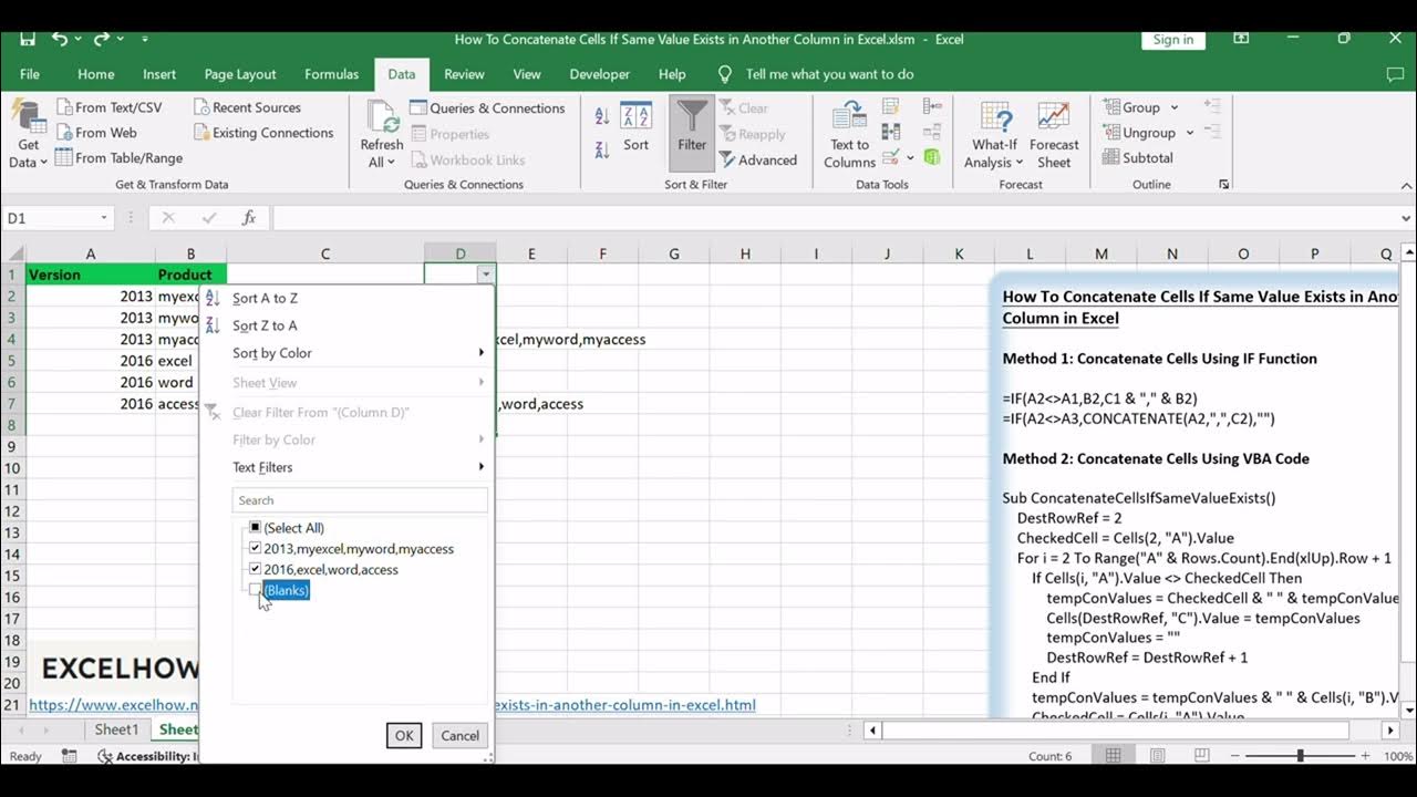How To Concatenate Cells If Same Value Exists In Another Column In Excel Youtube