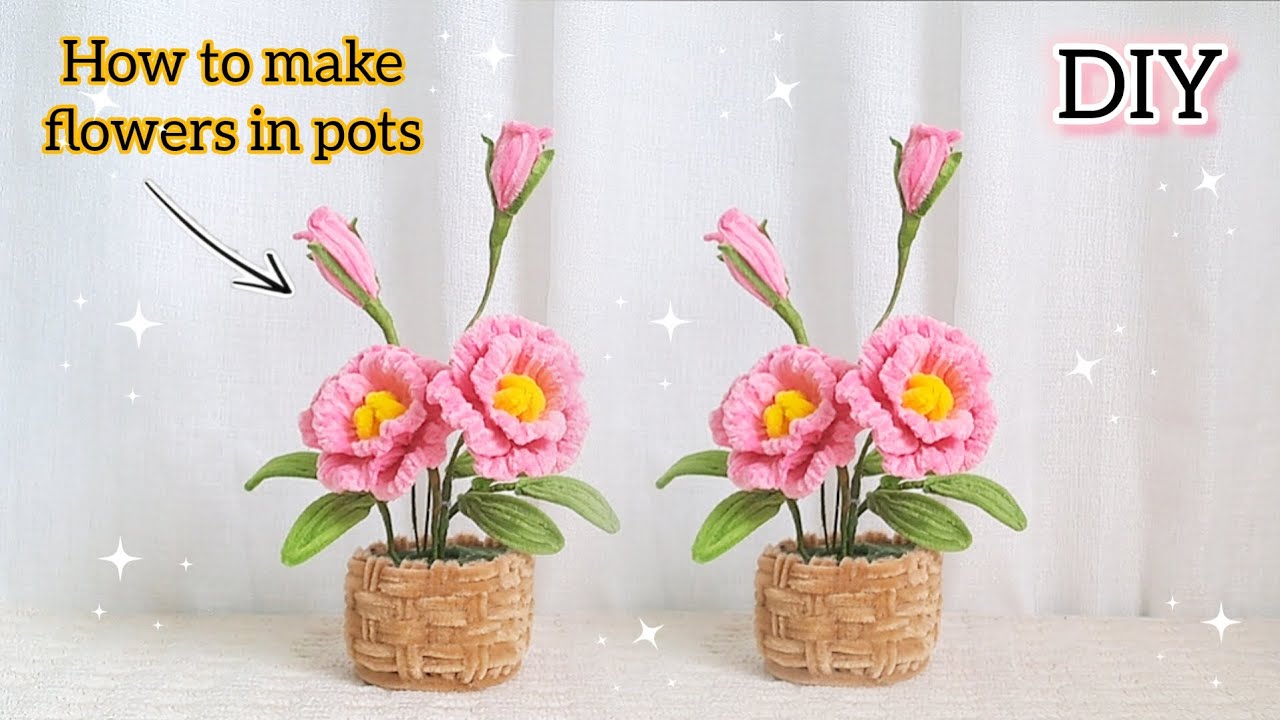 DIY Flowers : How to make flower pot with pipe cleaner | Fuzzy wire ...