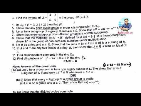 OU, BSc (CBCS) Mathematics (Algebra) IV sem question paper june 2023 ...