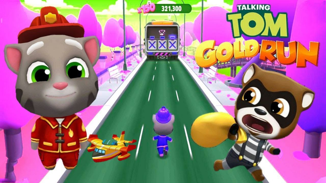 Talking Tom Gold Run - Fireman Tom fights with boss in purple forest 🔥🔥 ...