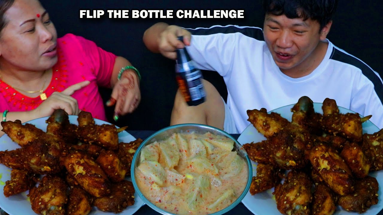 FLIP THE BOTTLE CHALLENGE 😀😀 CRISPY FRIED CHICKEN & LEMON CHALLENGE 🍋😭 ...