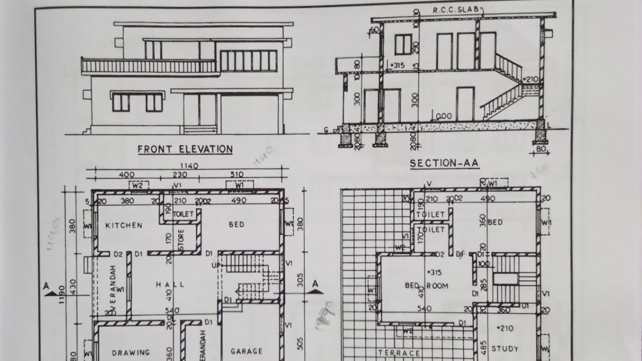 DETAILS OF A TWO STORY 2500 SQUARE FEET HOUSE (plan, section, elevation ...