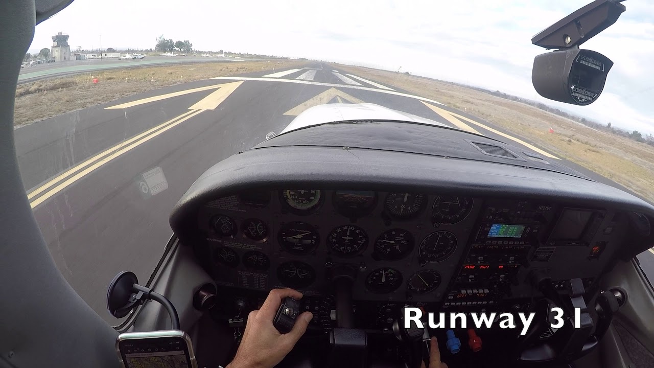 Take Off in a Cessna 182 with the sound of the engine. Pilot's ...