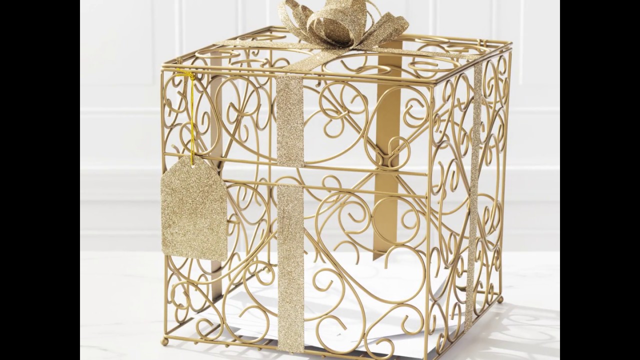 Gold Scrolled Metal Wedding Gift Card Box - YouTube