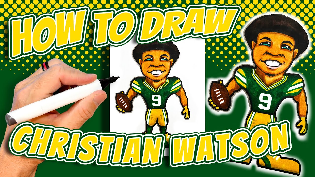 How to Draw Christian Watson for Kids - Green Bay Packers NFL Football ...